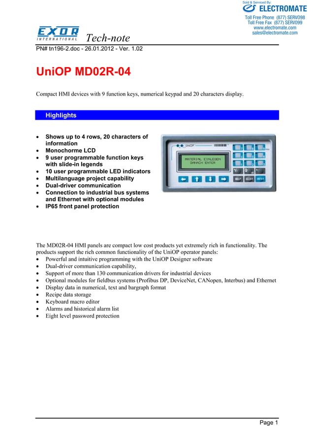 Exor md02 r-04_specsheet | PDF