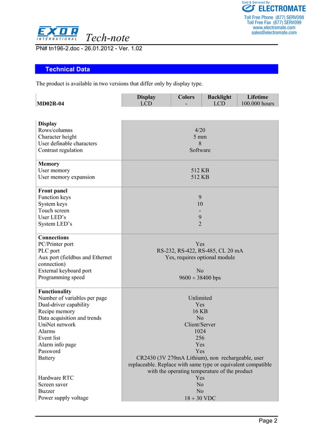 Exor md02 r-04_specsheet | PDF
