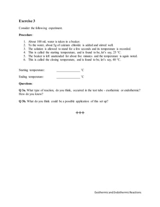 Exothermic and Endothermic Reations | DOCX