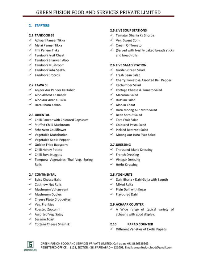 Exotic Veg Menu | PDF