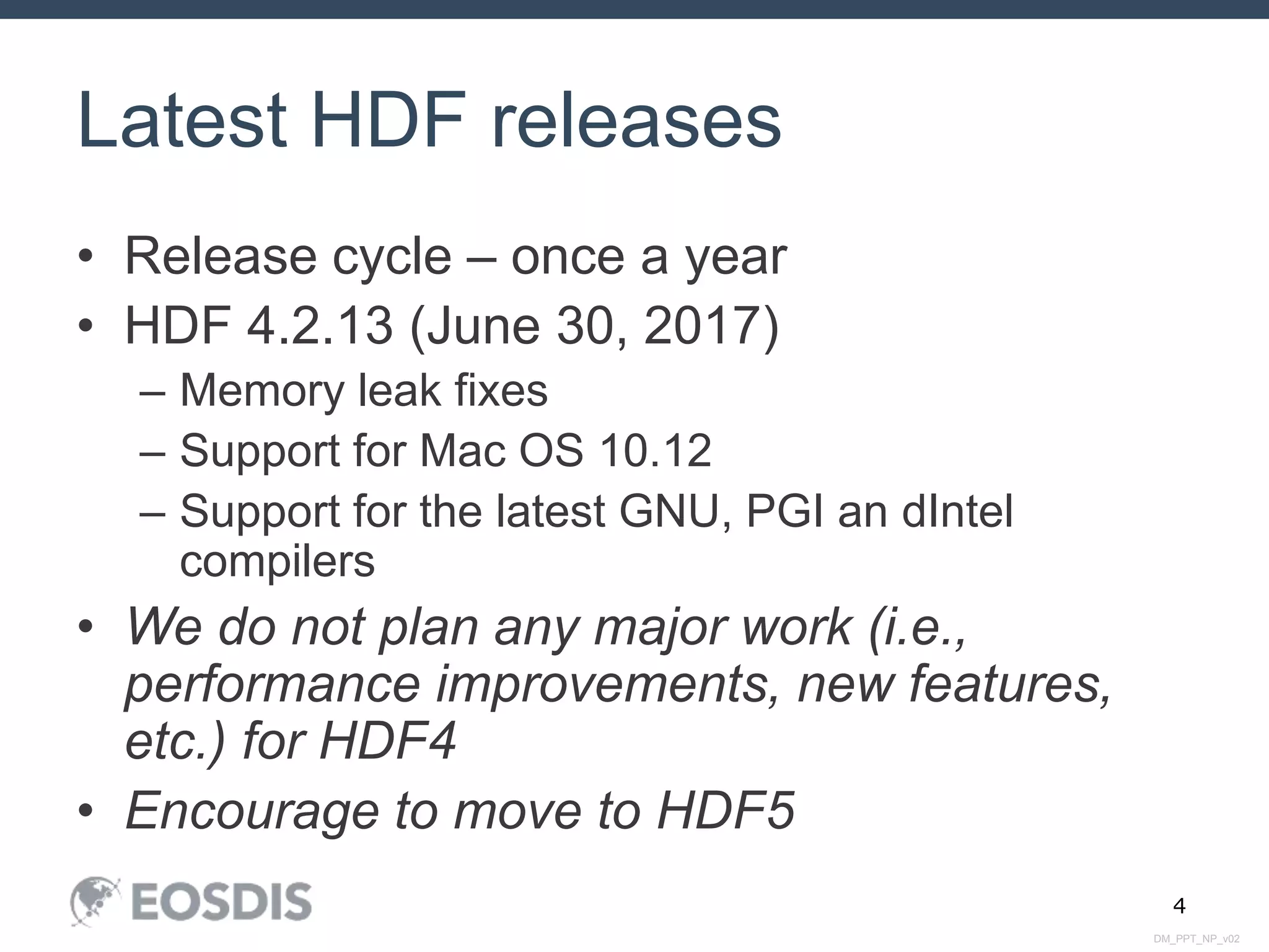 Hierarchical Data Formats (HDF) Update | PPT