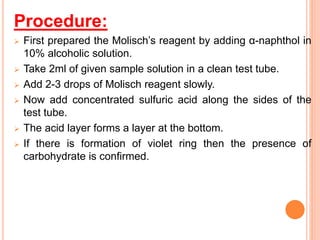 Molisch's test | PPTX | Chemistry | Science