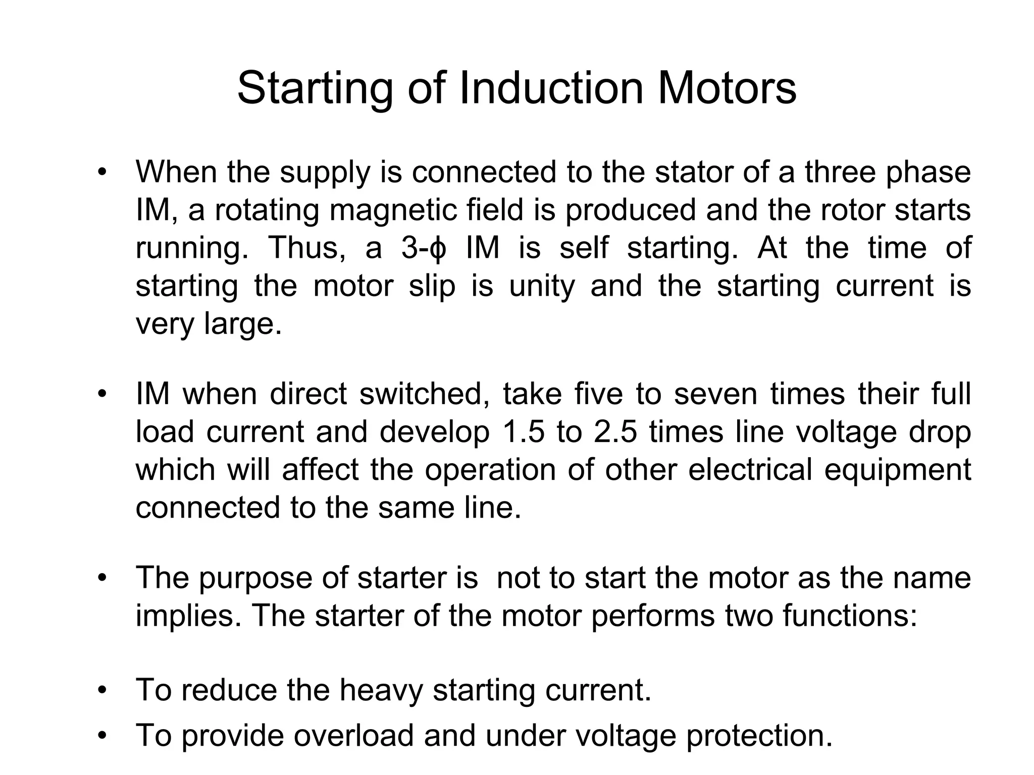 Starting Methods of Three Phase Induction Motors | PPTX