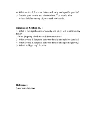 Exp. no.1 density and specific gravity by hydrometer and weight | PDF