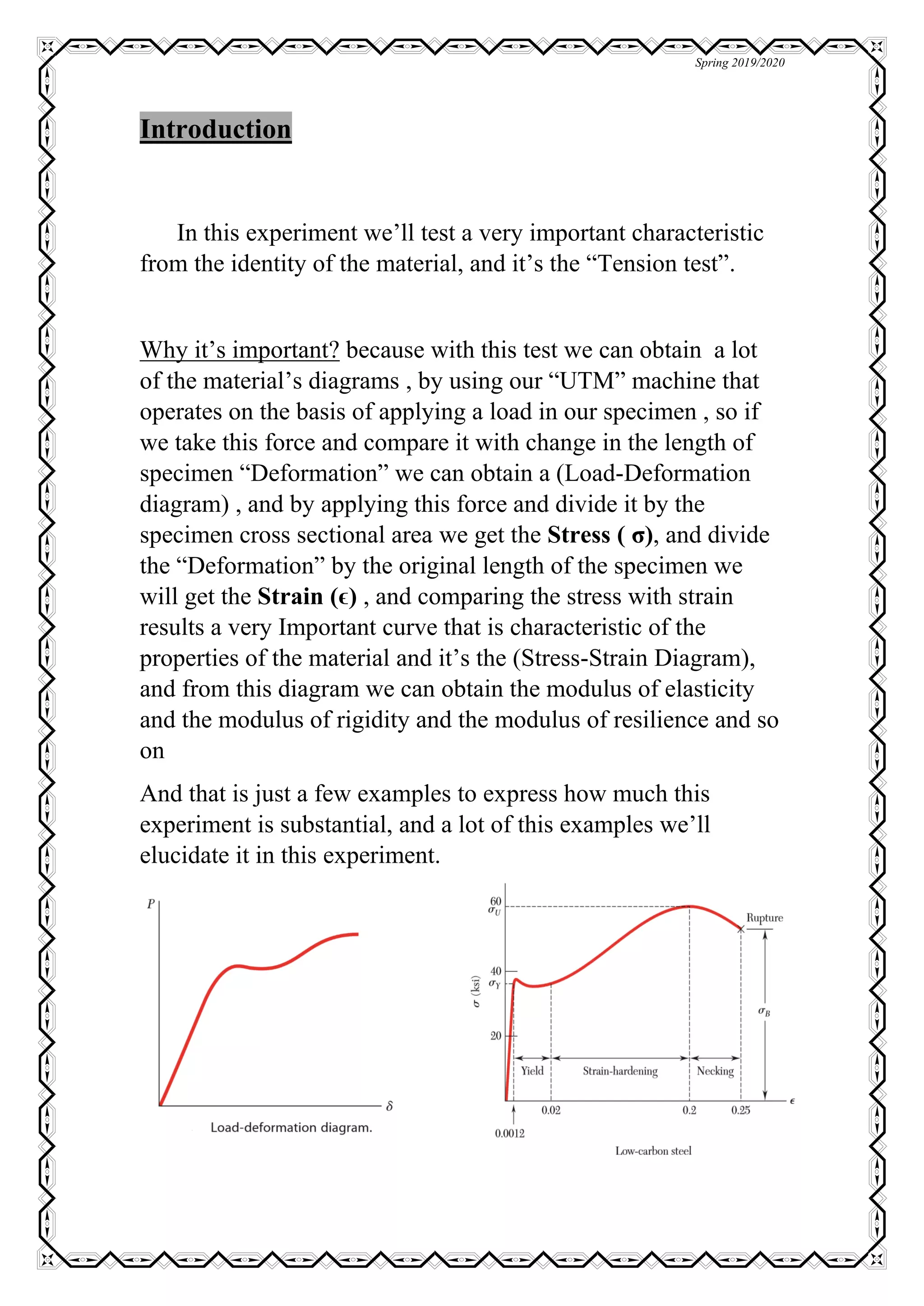 Strength of material lab, Exp 2: Tensile test | PDF