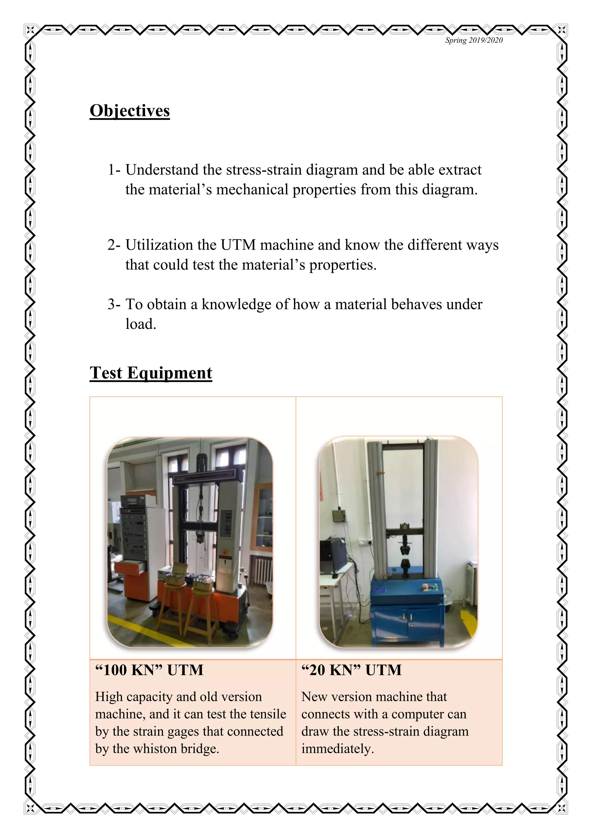 Strength of material lab, Exp 2: Tensile test | PDF