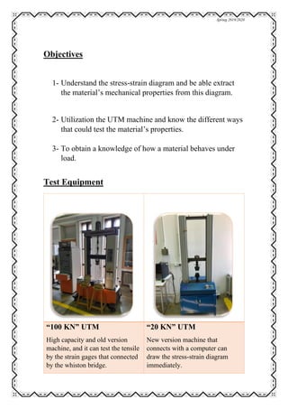 Strength of material lab, Exp 2: Tensile test | PDF