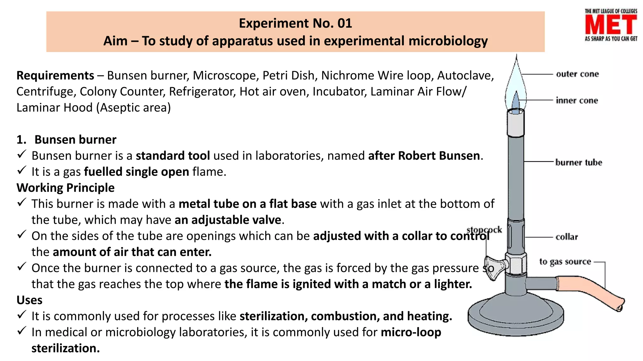 Exp. no. 01. study of apparatus used in experimental microbiology | PPTX