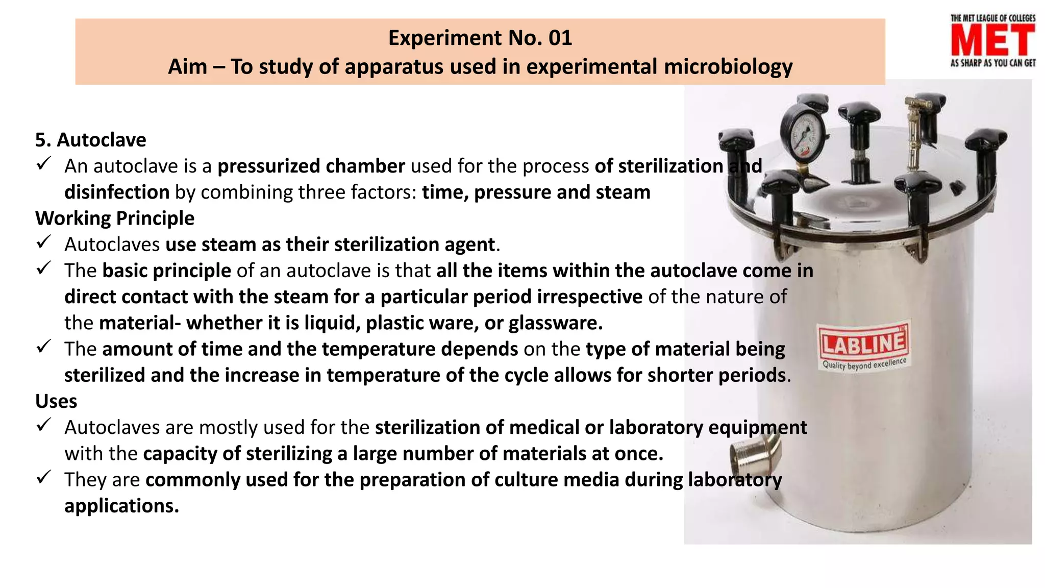 Exp. no. 01. study of apparatus used in experimental microbiology | PPTX