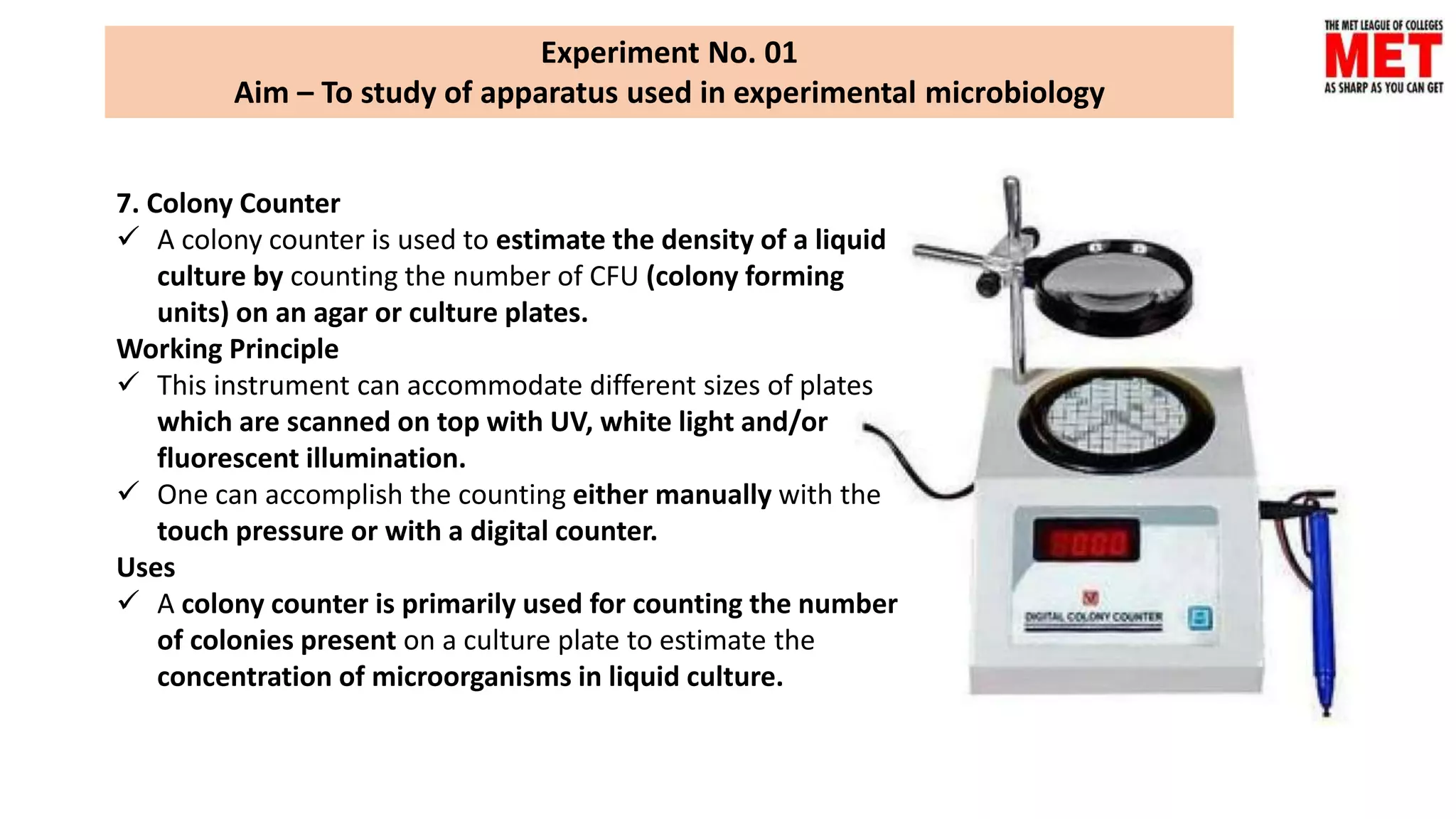 Exp. no. 01. study of apparatus used in experimental microbiology | PPTX