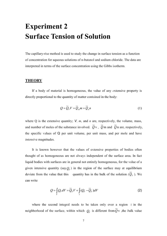 Exp 2 surface tension of solution | PDF