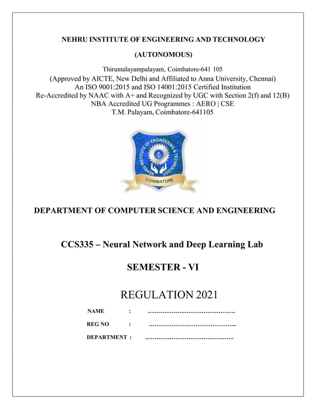 CCS335 _ Neural Networks and Deep Learning Laboratory_Lab Complete ...