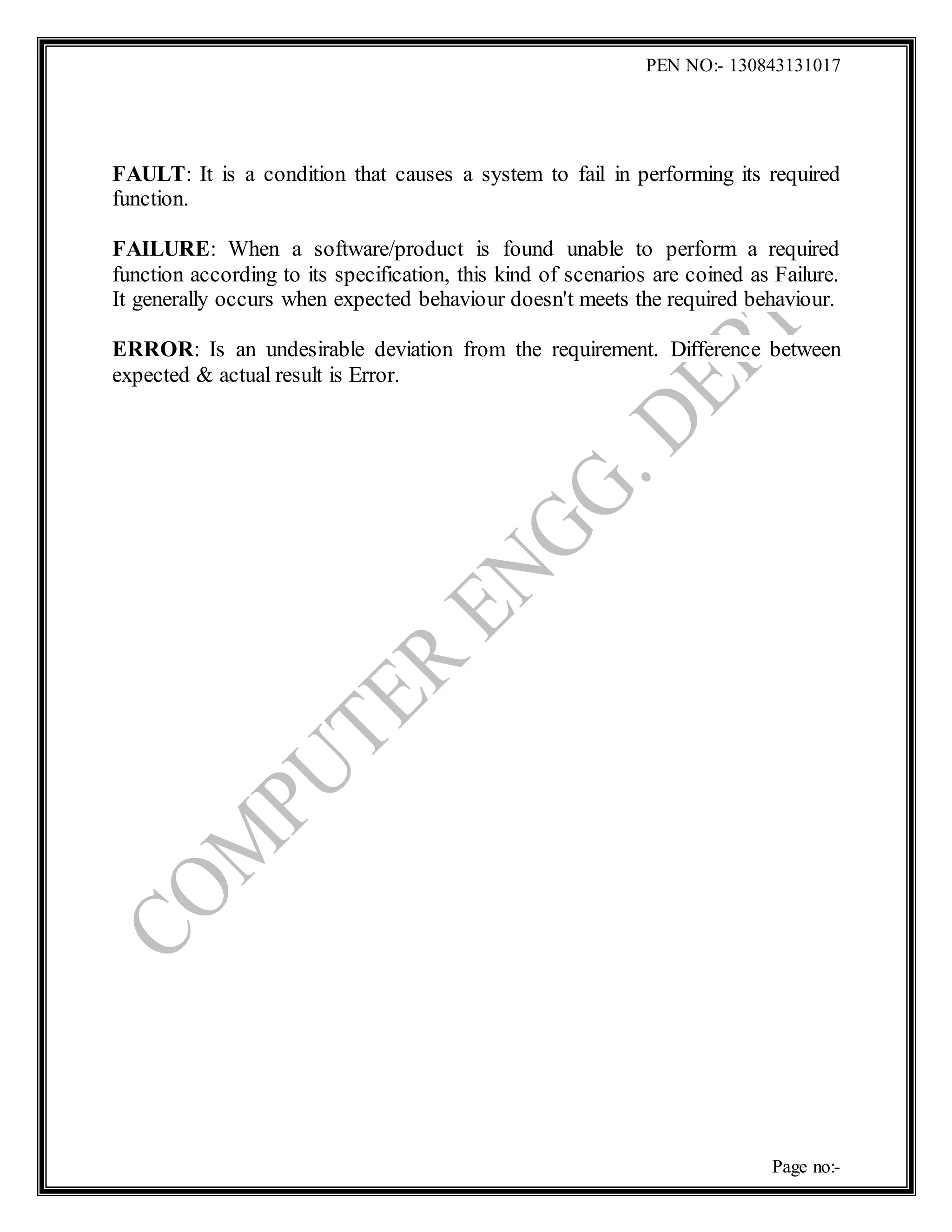 Concept of Failure, error, fault and defect | DOCX