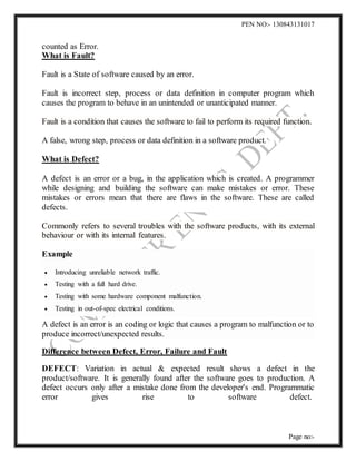 Concept of Failure, error, fault and defect | DOCX