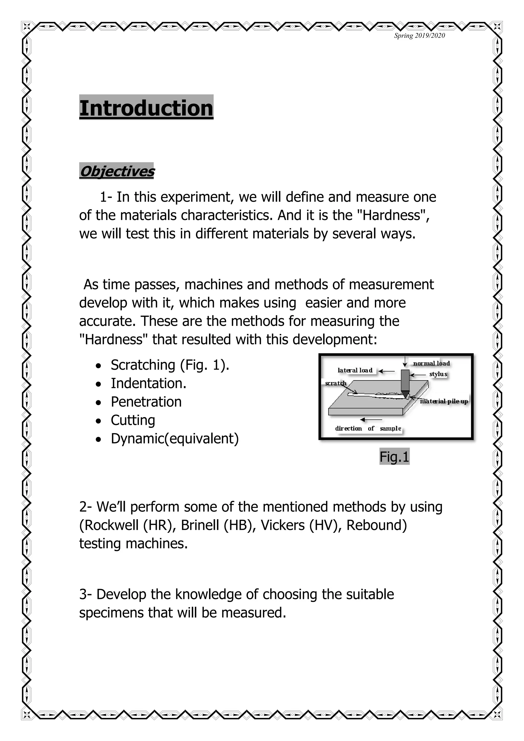 Strength of material lab, Exp 1: Hardness test | PDF