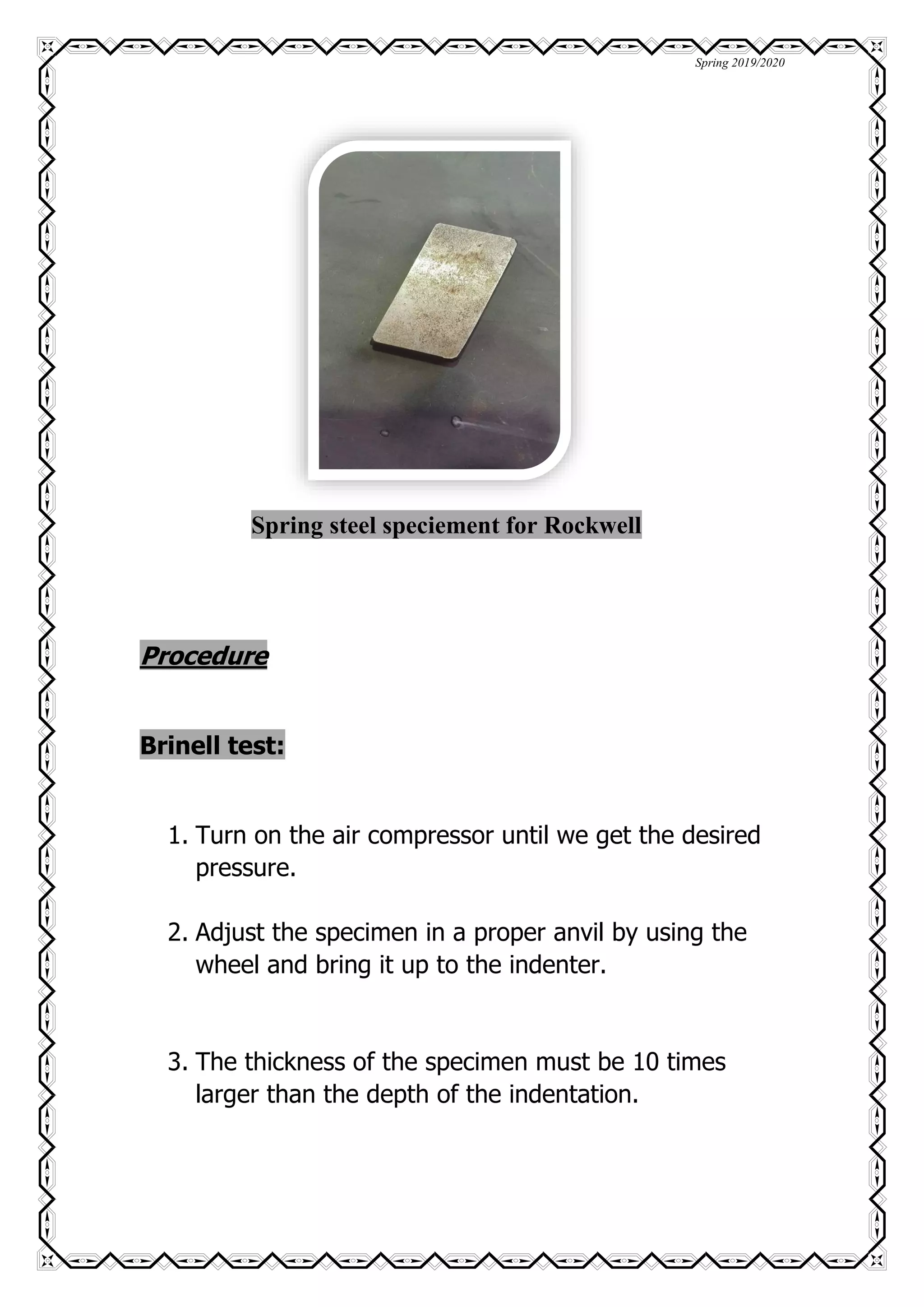 Strength of material lab, Exp 1: Hardness test | PDF