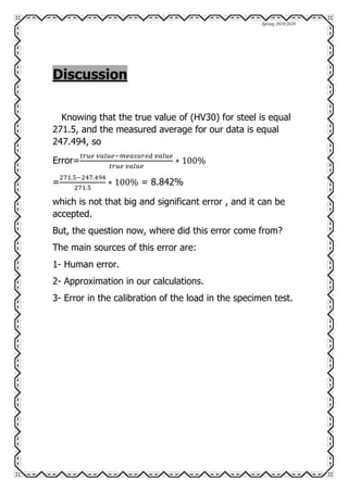 Strength of material lab, Exp 1: Hardness test | PDF