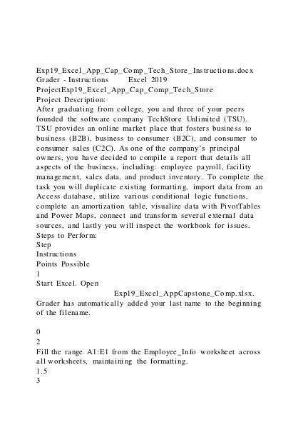 Exp19_Excel_App_Cap_Comp_Tech_Store_InstructionsGrader - | DOCX