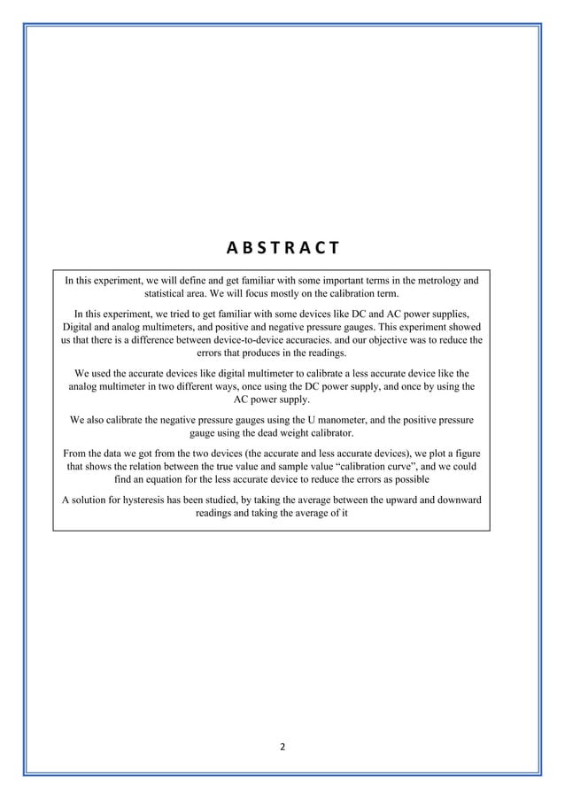 Experiment #1 in Instrumentation And Dynamic Systems Lab : Calibration | PDF