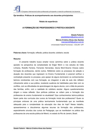 A FORMAÇÃO DE PROFESSORES E PRÁTICA DOCENTE | PDF