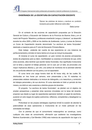 ENSEÑANZA DE LA ESCRITURA EN CAPACITACIÓN DOCENTE | PDF