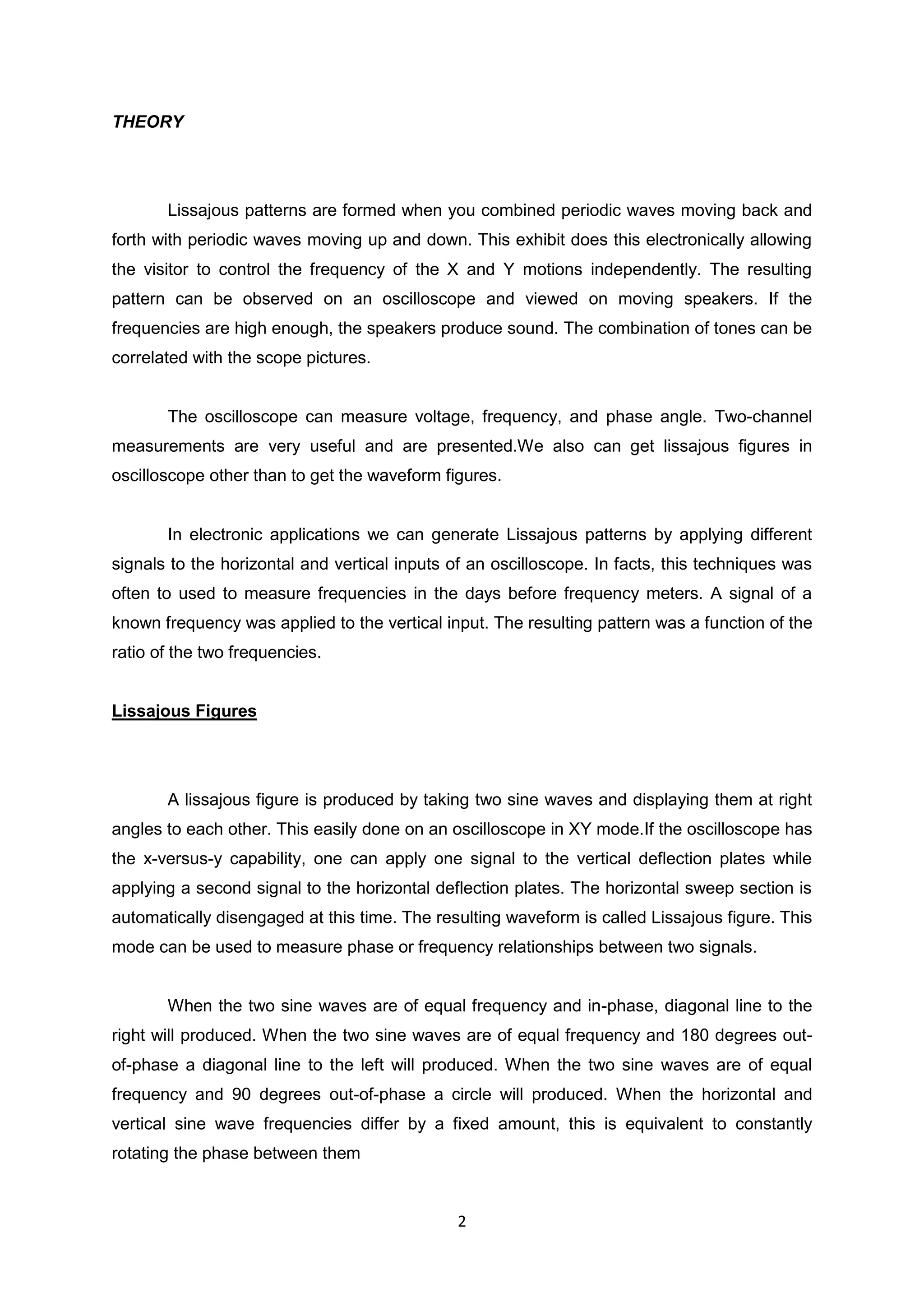 LISSAJOUS PATTERNS Experiment 3 | DOCX