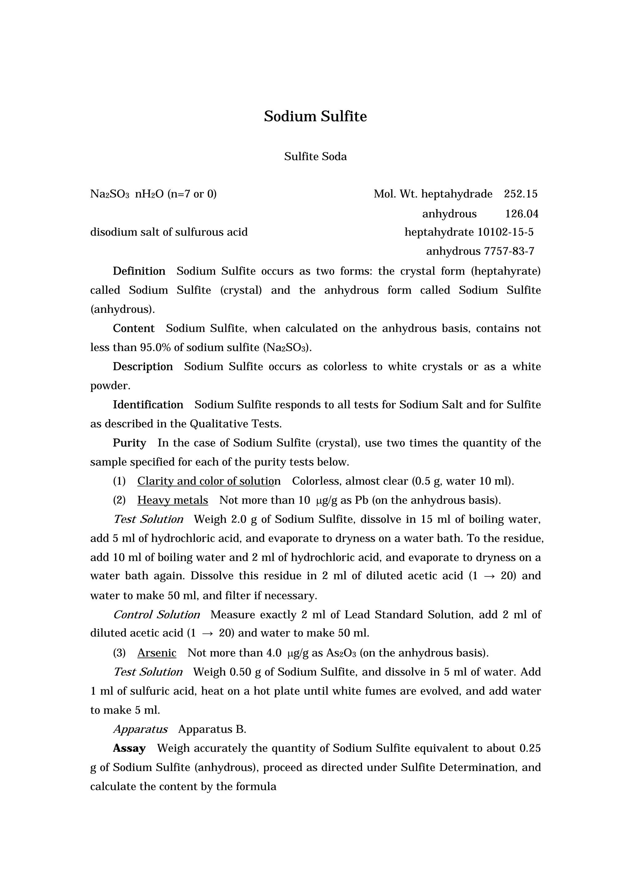Sodium Sulfite | PDF | Chemistry | Science