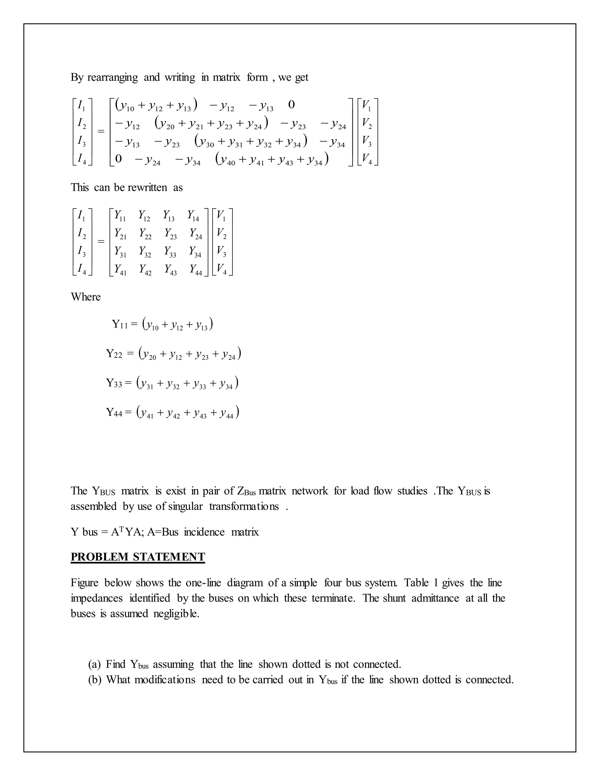 Exp 3 (1)3. To Formulate YBUS Matrix By Singular Transformation. | DOCX