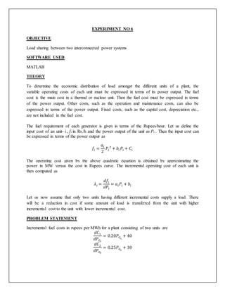 Exp 6 . Load sharing between two interconnected power systems | DOCX