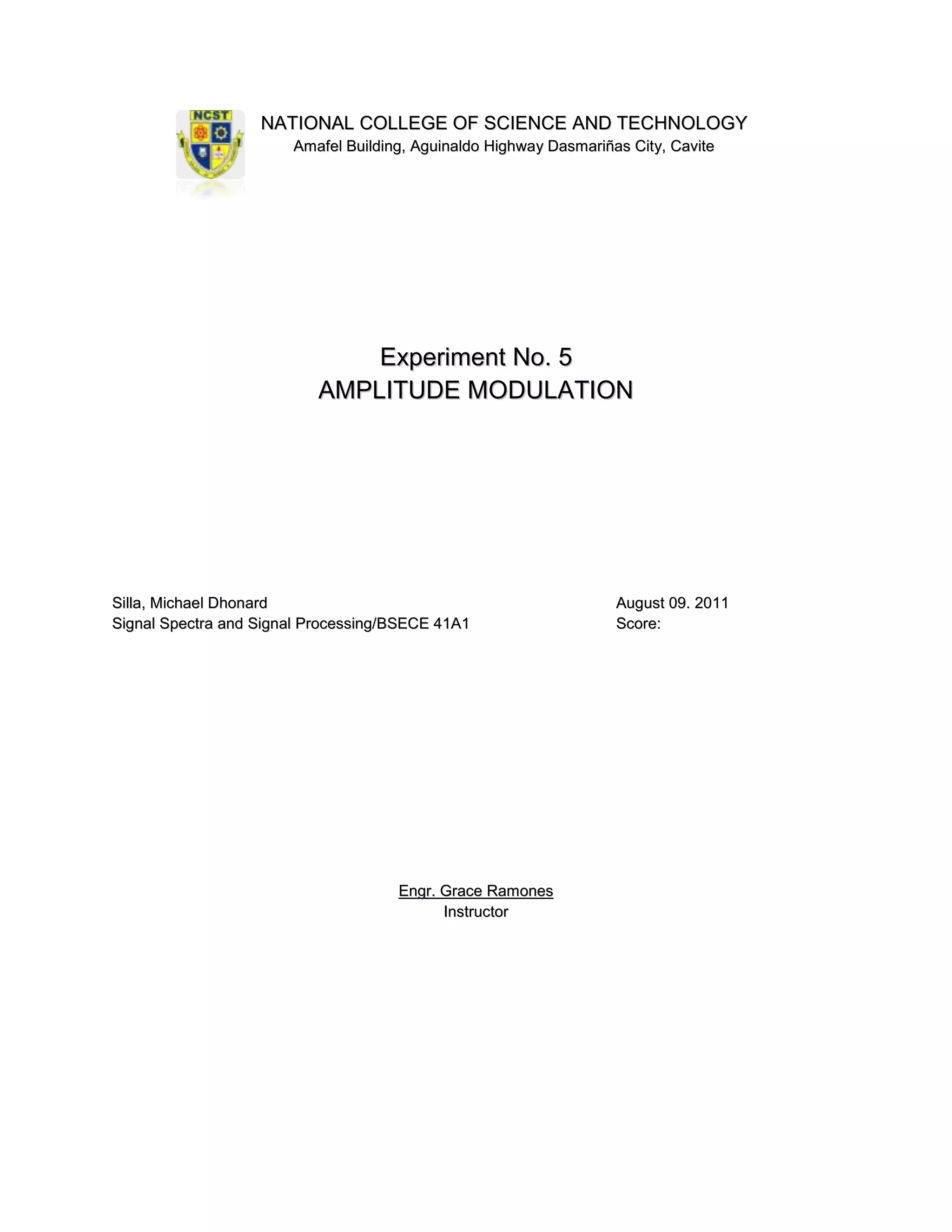 Exp amplitude modulation (7) | DOCX | Computer Networking | Computing