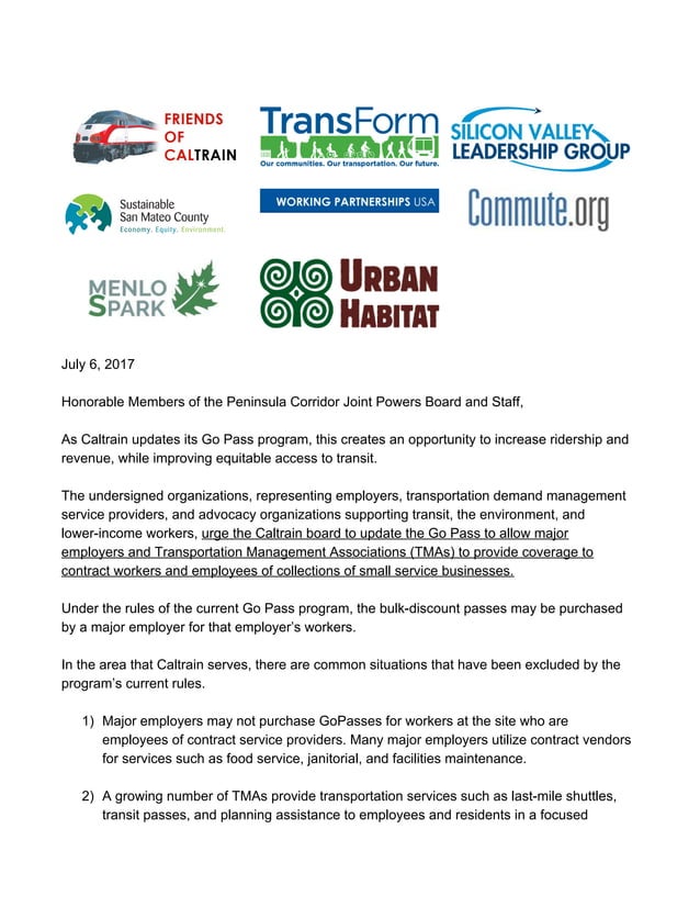 Expand Caltrain GOPass to TMAs and contract workers | PDF
