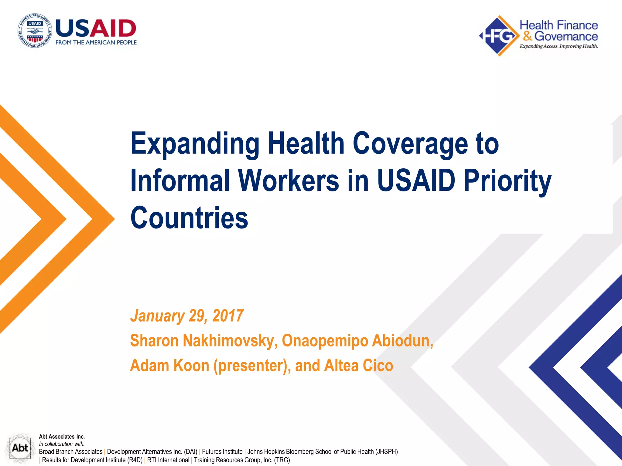 Expanding Health Coverage to Informal Workers in USAID Priority ...