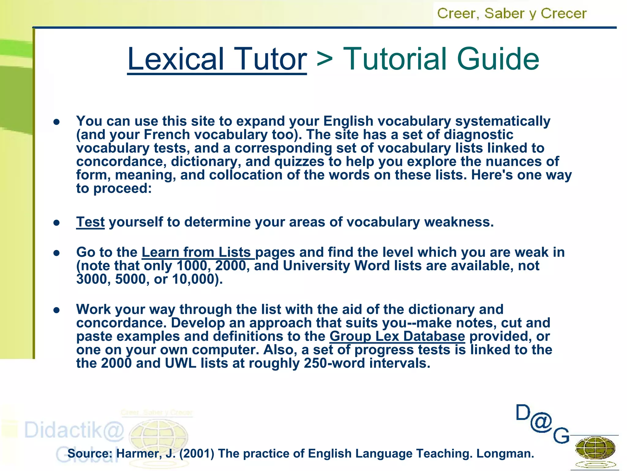Expanding vocabulary with lextutor | PDF