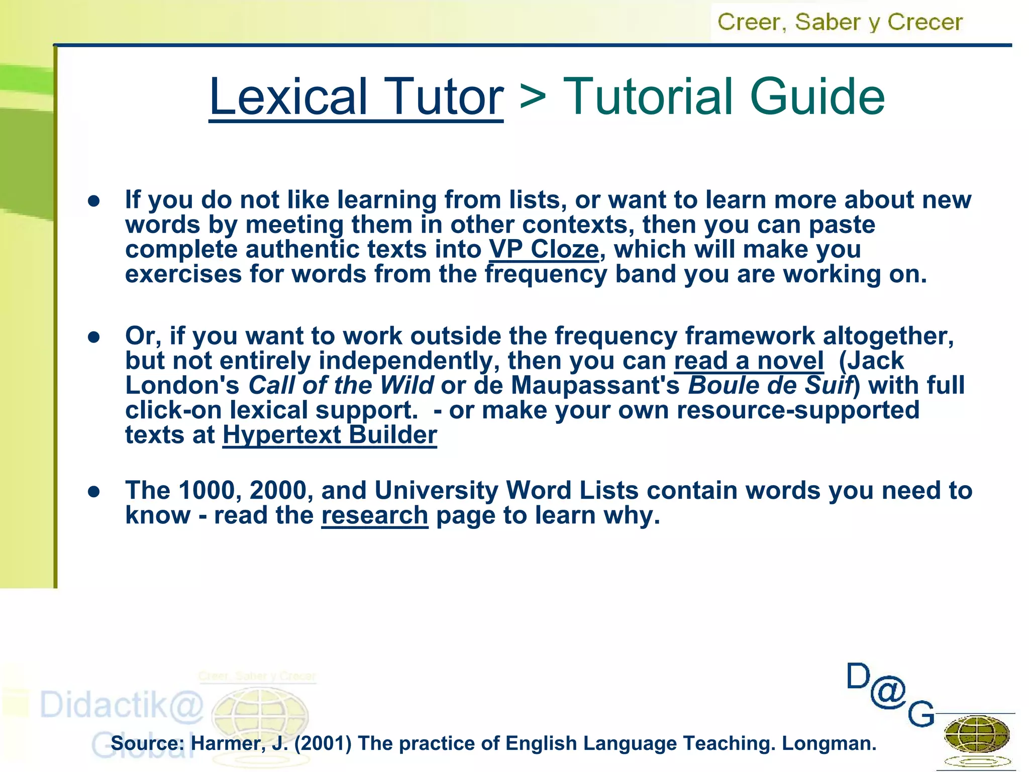 Expanding vocabulary with lextutor | PDF