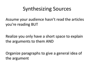 Experience and Other Evidence Presentation - Synthesizing Sources | PPT