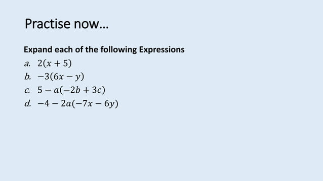 Expansion and Factorisation of Algebraic Expressions 2.pptx | Web ...