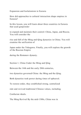 Expansion and Isolationism in Eurasia How did approaches t.docx