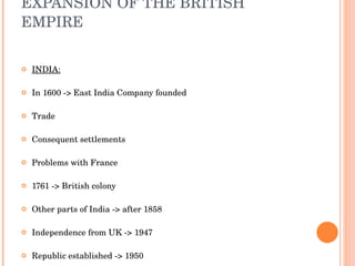 Expansion British Empire & Spread of English | PPT