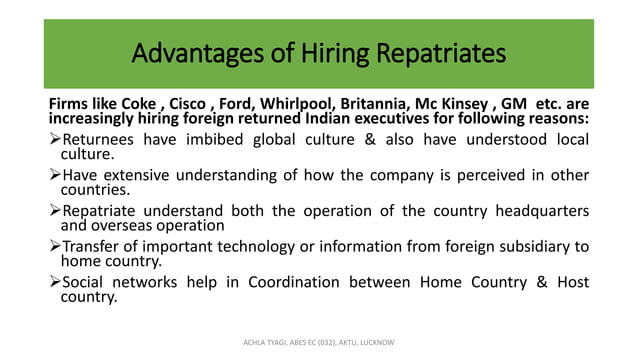 Expatriation and Repatriation | PPTX | Business | Business and Finance