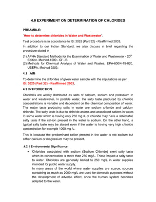 exipermental analysis of chloride in waste water | PDF