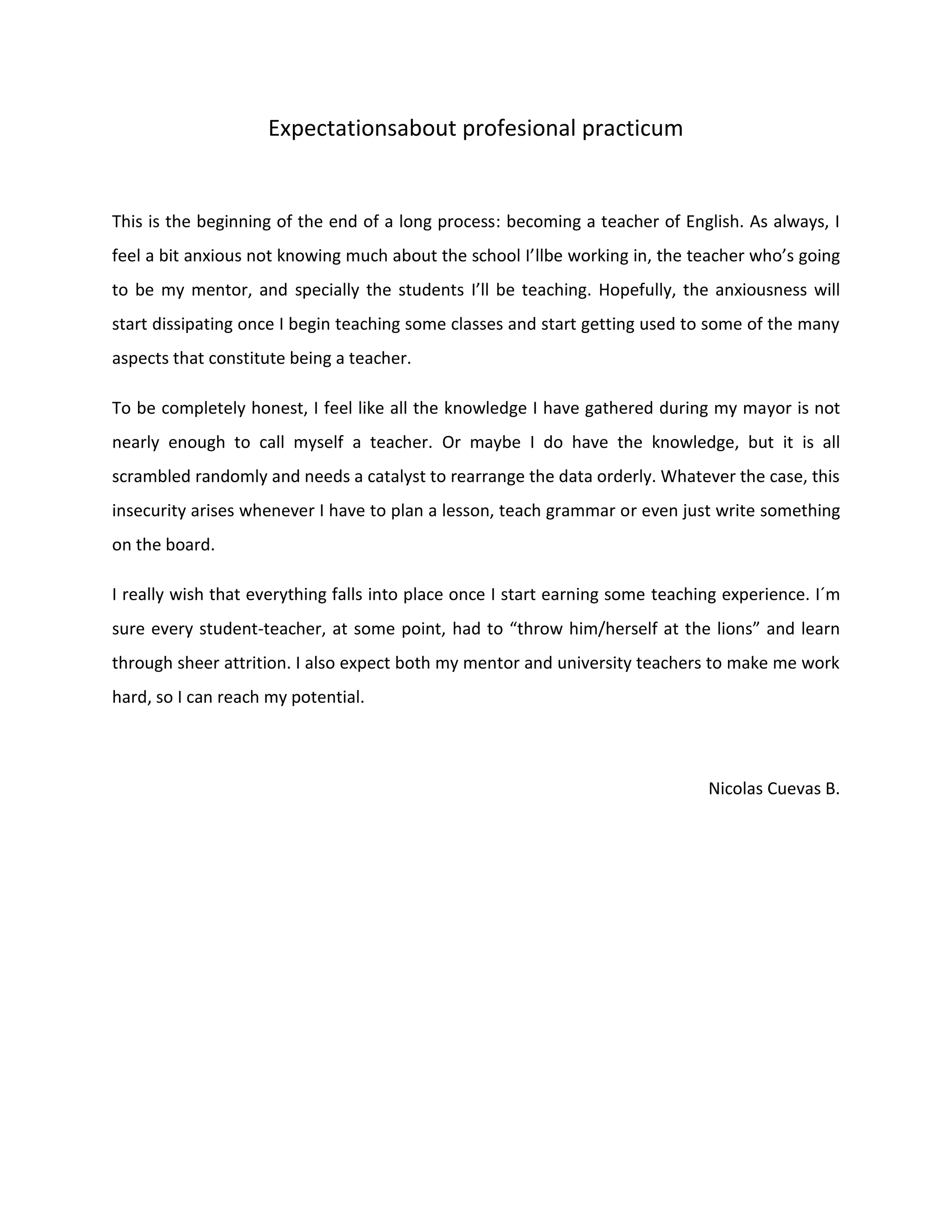 Expectations about profesional practicum | DOCX | Education