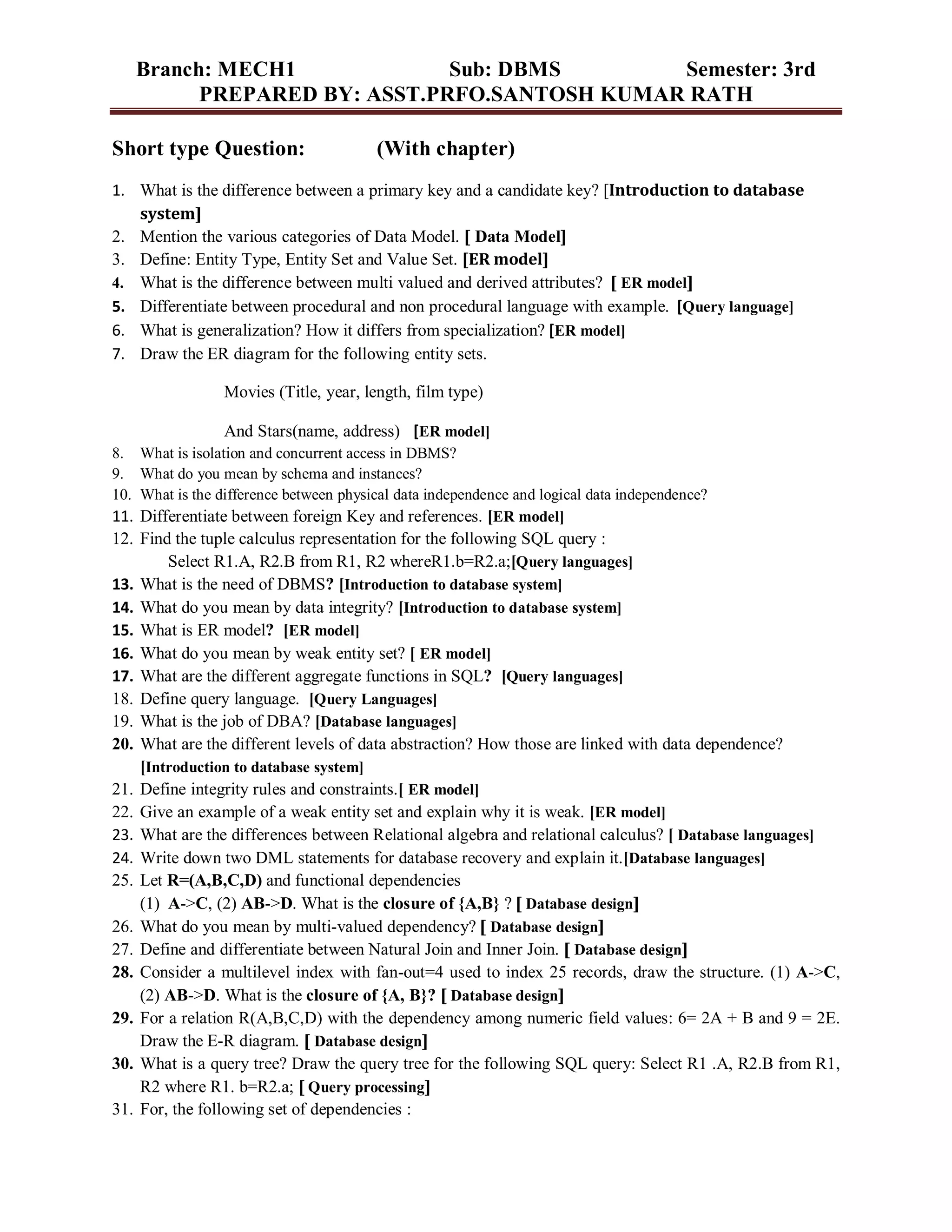 Expected questions for dbms | PDF