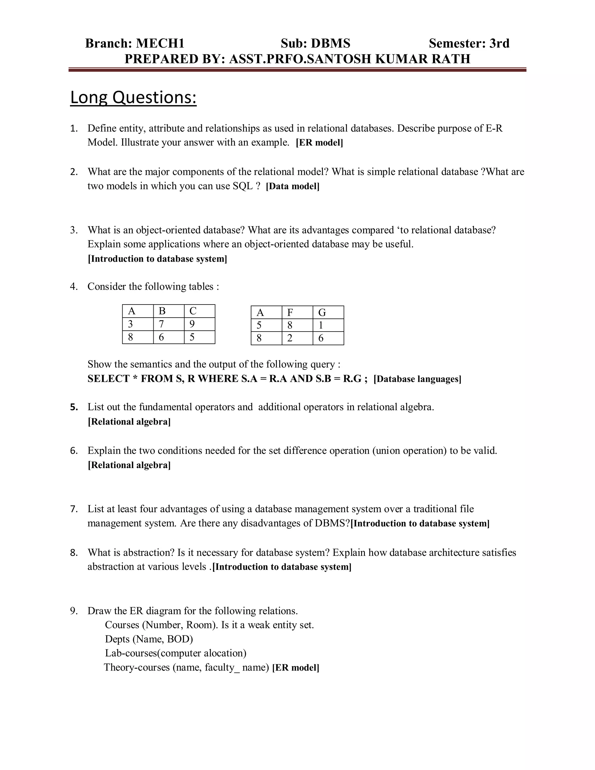 Expected questions for dbms | PDF