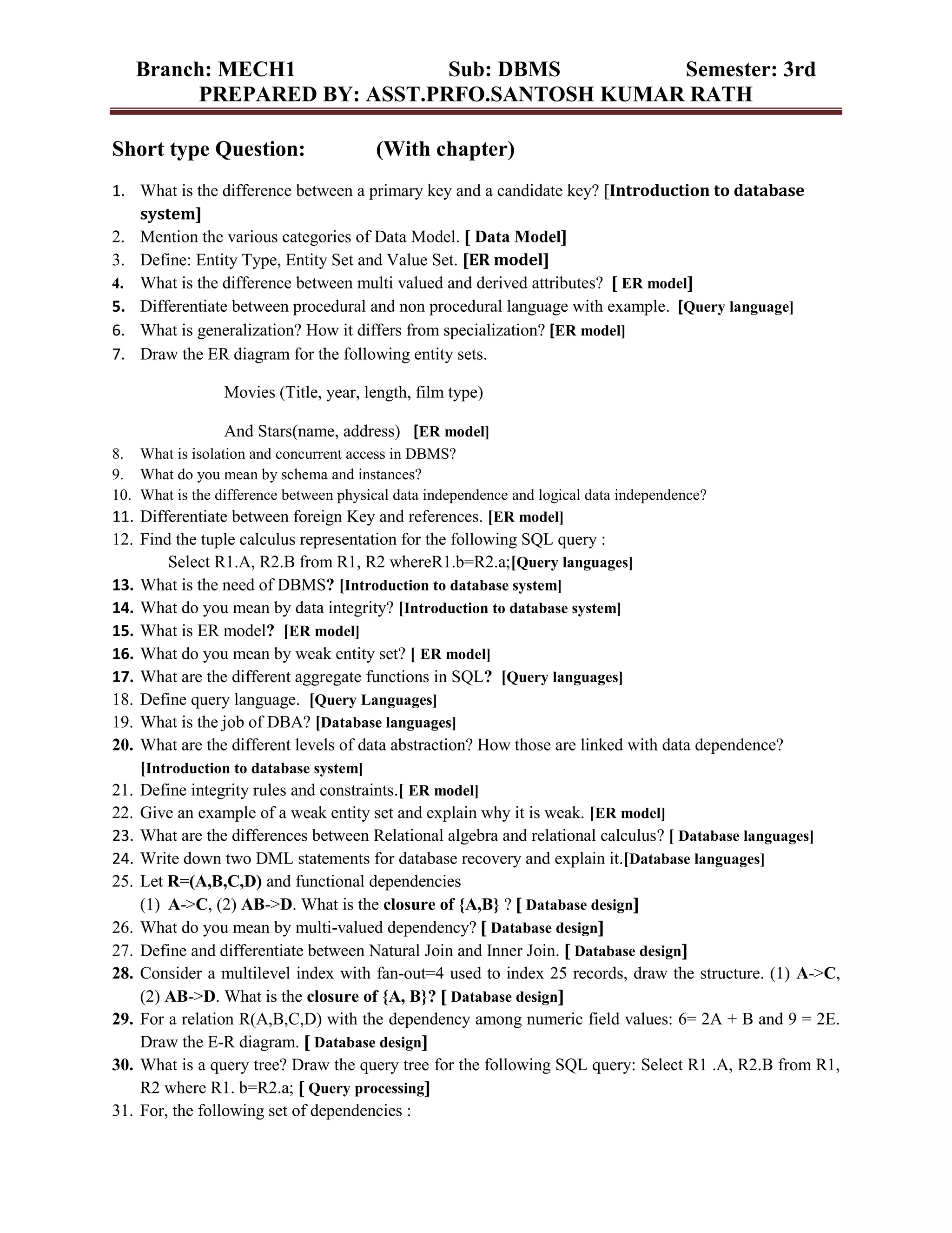 Expected questions for dbms | PDF