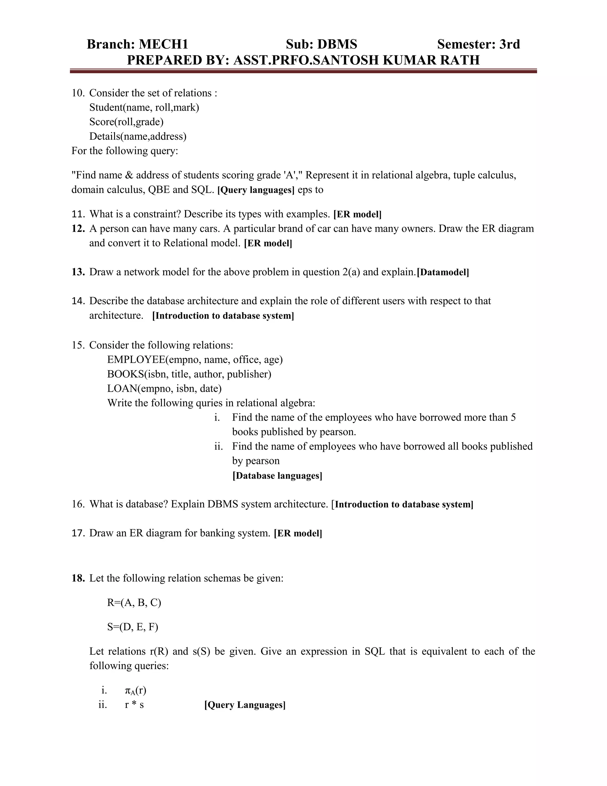 Expected questions for dbms | PDF