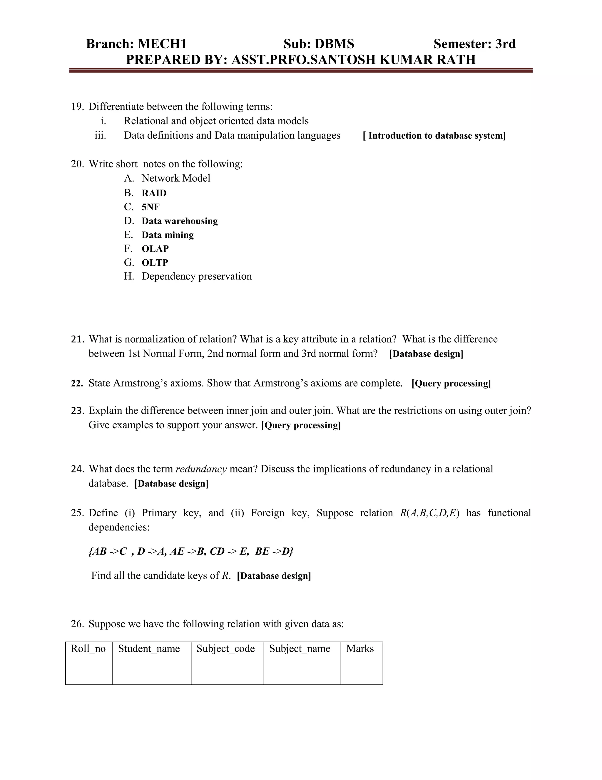 Expected questions for dbms | PDF