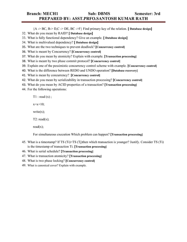 Expected questions for dbms | PDF