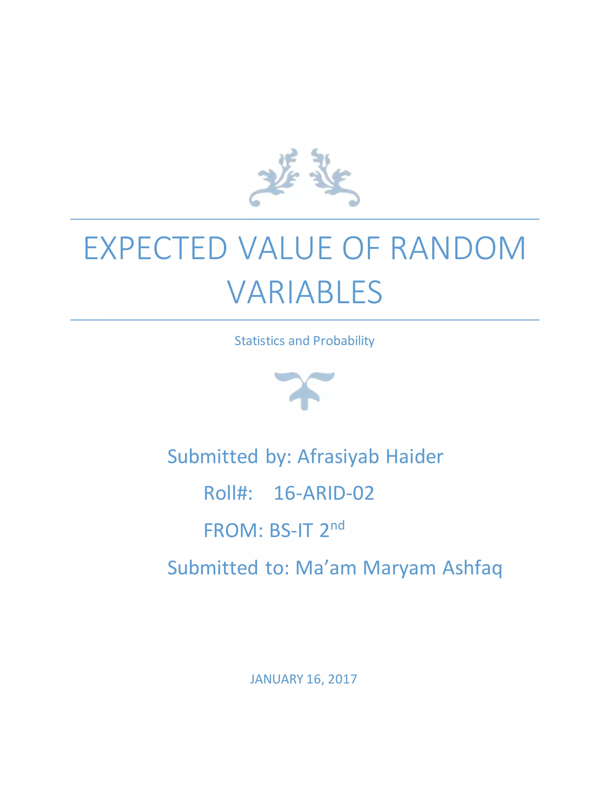 Expected value of random variables | PDF