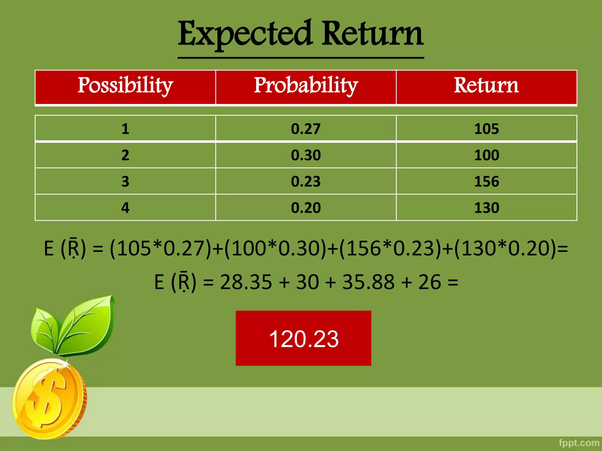 Expected value return & standard deviation | PPTX | Physics | Science