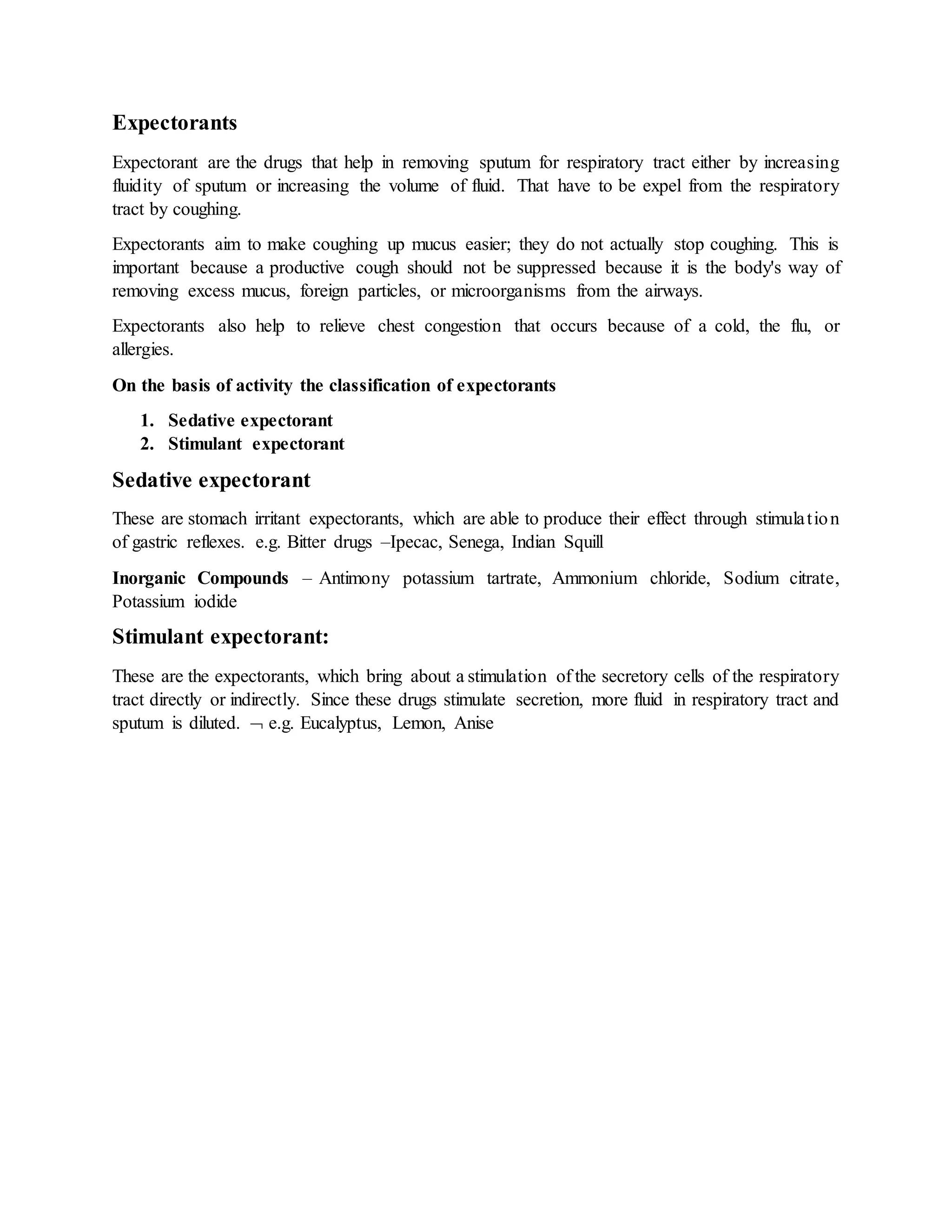 Expectorants | DOCX | Lung and Respiratory Health | Diseases and Conditions